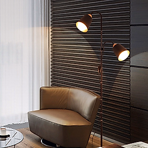 Floor lamp Mother and Child Task Floor Lamp, Crude Wood Reading Lamp for Bedroom Bedside Lamp Study Room with Double Button Switch Standing Lamp (Color : Black, Size : 22150CM)