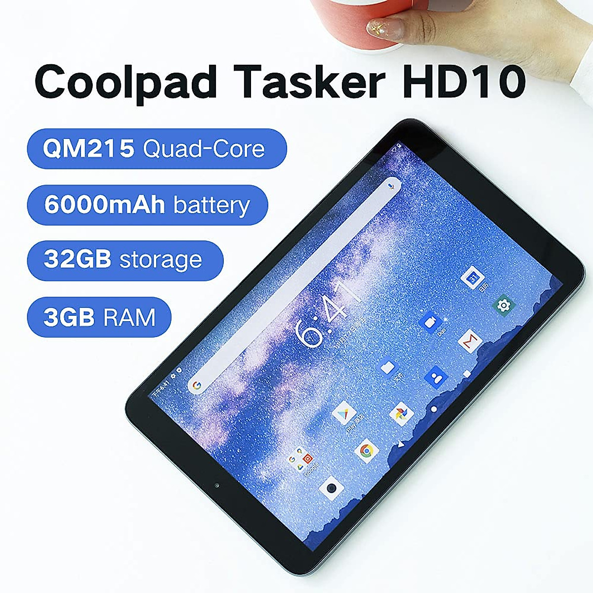 Coolpad Tablet 10" HD Android 10 Tablet, Qualcomm 64bit Processor, Drop Protection, 32GB Storage, 3GB RAM, Quick Charge 3.0, Medieval Gray,3667AT (Tasker 10" 3GB/32/GB)