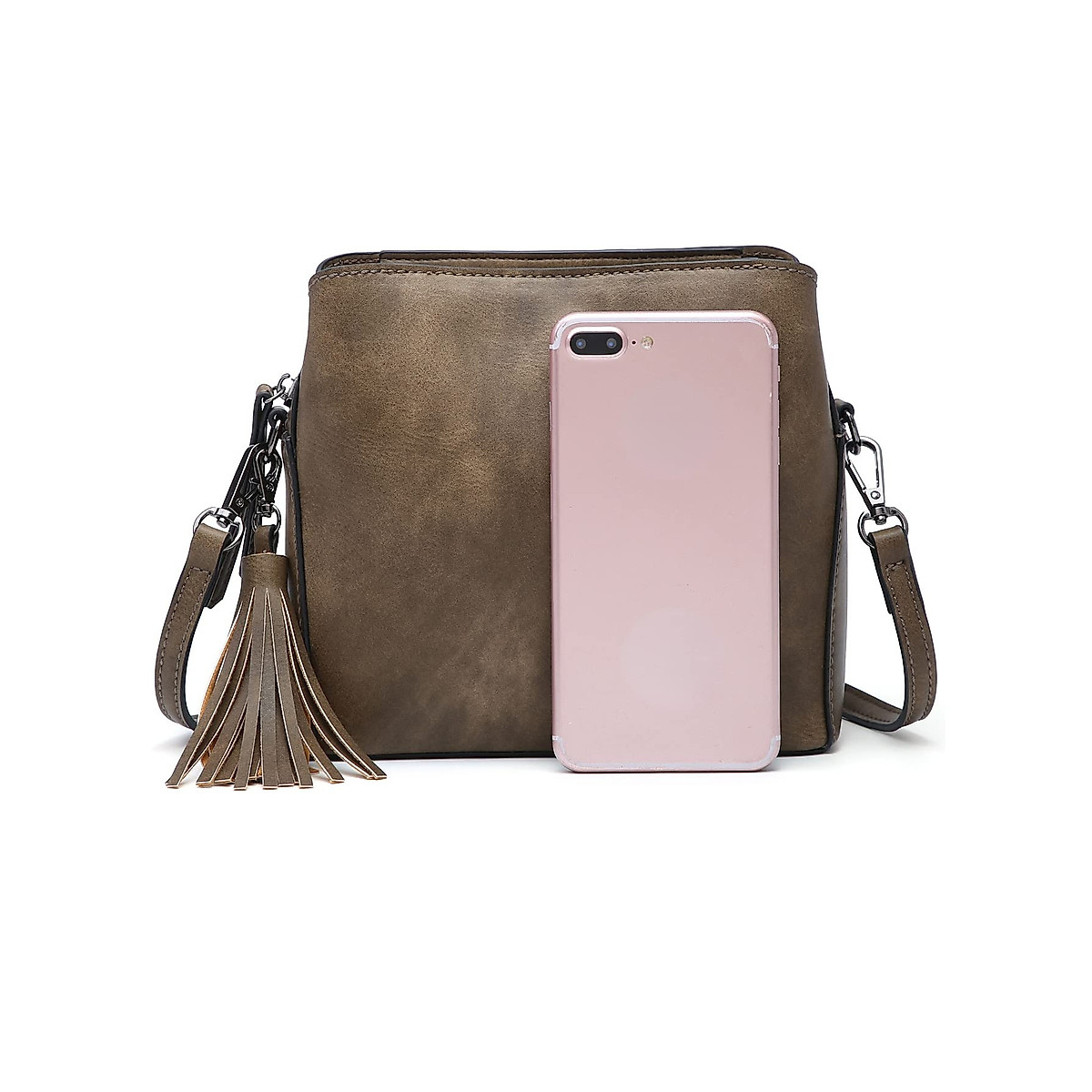 seOSTO Medium Women Crossbody Purse Bag with Tassel (Khaki)