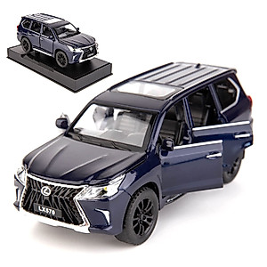 BDTCTK 1/32 Compatible for Lexus LX570 Off-Road in Luxury SUV Model Car, Zinc Alloy Pull Back Toy car with Sound and Light for Kids Boy Girl Gift(Blue)