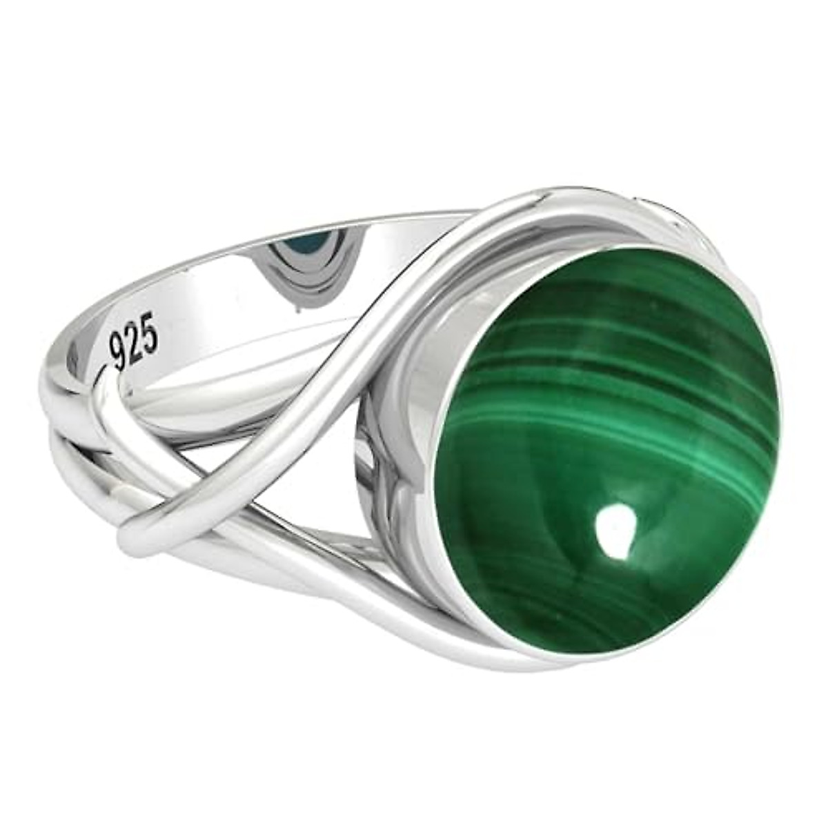 JEWELOPORIUM 925 Silver Ring for Women Green Genuine Malachite Stone Boho Silver Ring Size 8.5 Thanksgiving Gift Statement Jewelry
