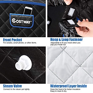 COSTWAY Portable Steam Sauna, 2L Folding Home Spa Sauna Tent for Weight Loss, Detox Relaxation at Home, Personal Sauna with 9 Temperature Levels, Timer, Remote Control, Foldable Chair (Black)