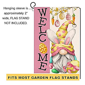 Easter Gnome Garden Flag 12x18 Vertical Double Sided Welcome Spring Easter Eggs Farmhouse Holiday Outside Decorations Burlap Yard Flag BW246