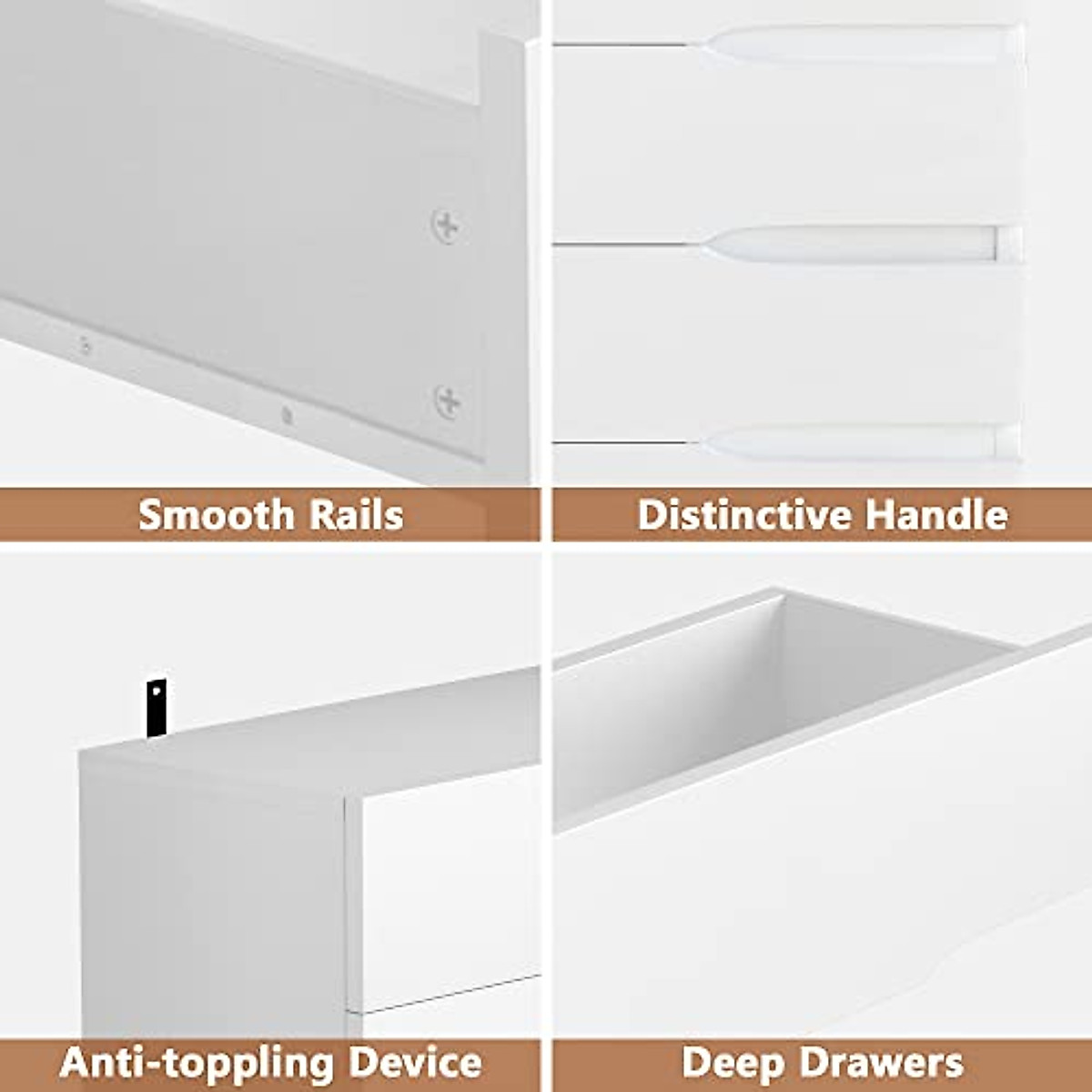 AWQM 4 Drawer Dressers for Bedroom, Set of 2, Wood Chest of Drawers, White Nightstand with Drawers, File Storage Cabinet for Bedroom, Office, Living Room (White)