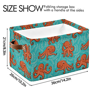 xigua Un Orange Octopus Foldable Canvas Storage Bin, Sturdy Fabric Storage Basket with Handles, Storage Cube Box for Organizing Shelf Nursery Toy Closet 2PCS#795