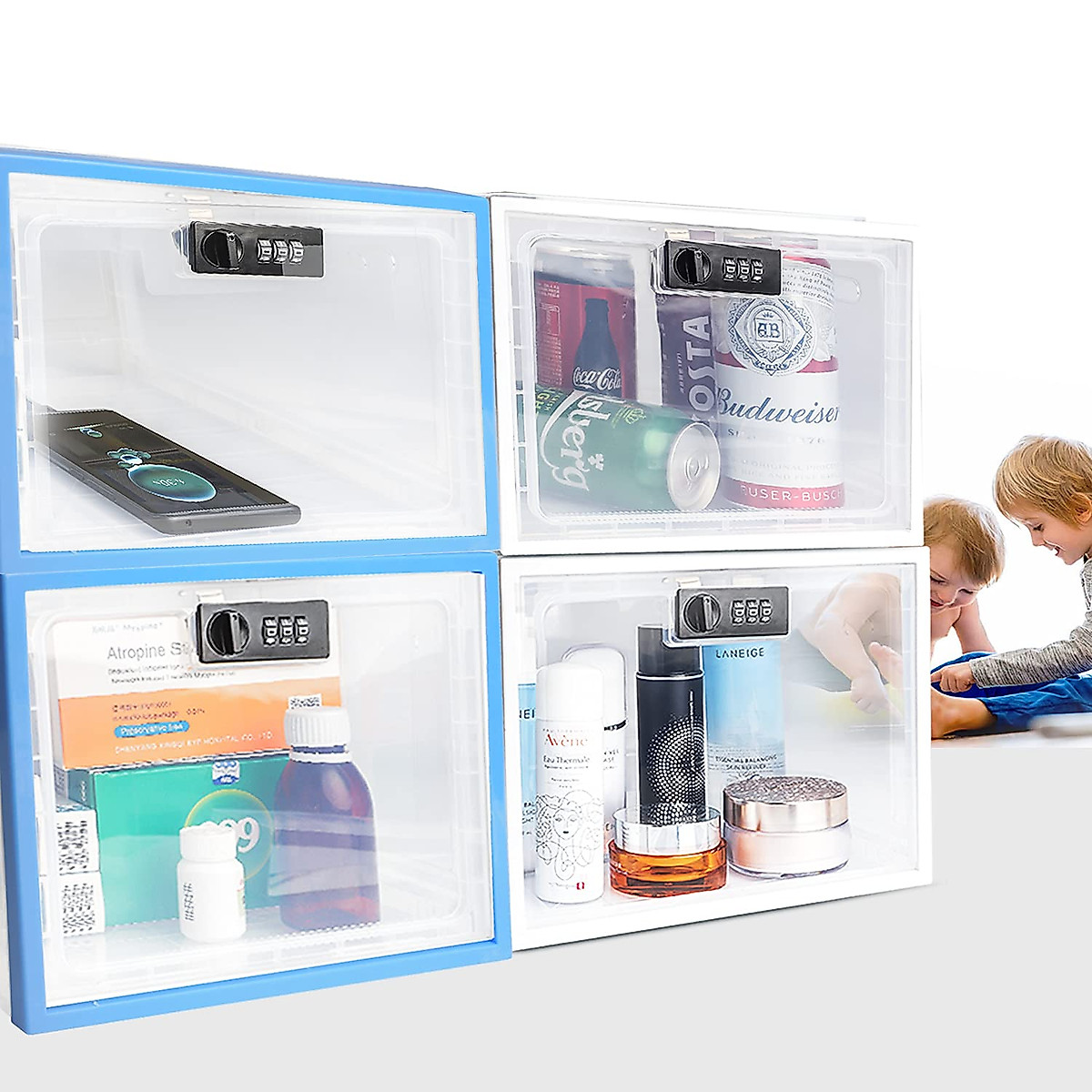 Medicine Box with Combination Lock,Lock boxes for Medication Safe Storage Cabinet, Large Lockable Locker for Food,Snacks,Phone Jail,Refrigerator Container,Marker Organizer,Home Safety,Clear Lockbox