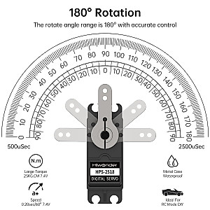 25KG Digital Servo Motor High Torque PWM Servo, Waterproof Full Metal Gear Steering Servo for Robotic Arms and DIY Robot Making, Digital Servo with 25T Servo Horn, Control Angle 180°