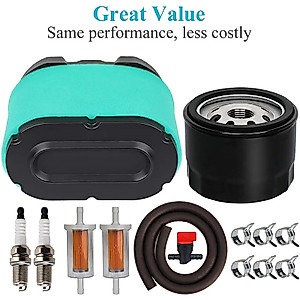 Drblawi Compatible with Professional 792105 Air Filter & 696854 Oil Filter Kit For Briggs and Stratton 407777 445877 5405K V-Twin Engine John Deere D170 Z425 Lawn Mower, Replace MIU11515 Air Filter