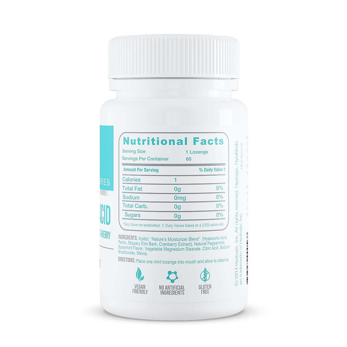 Hyalogic Oral Care Dry Mouth Mints - Hyaluronic Acid HA & Xylitol Lozenges for Hydration - Natural Mint Breath Freshener, Sugar-Free & Vegan Friendly (60 ct)