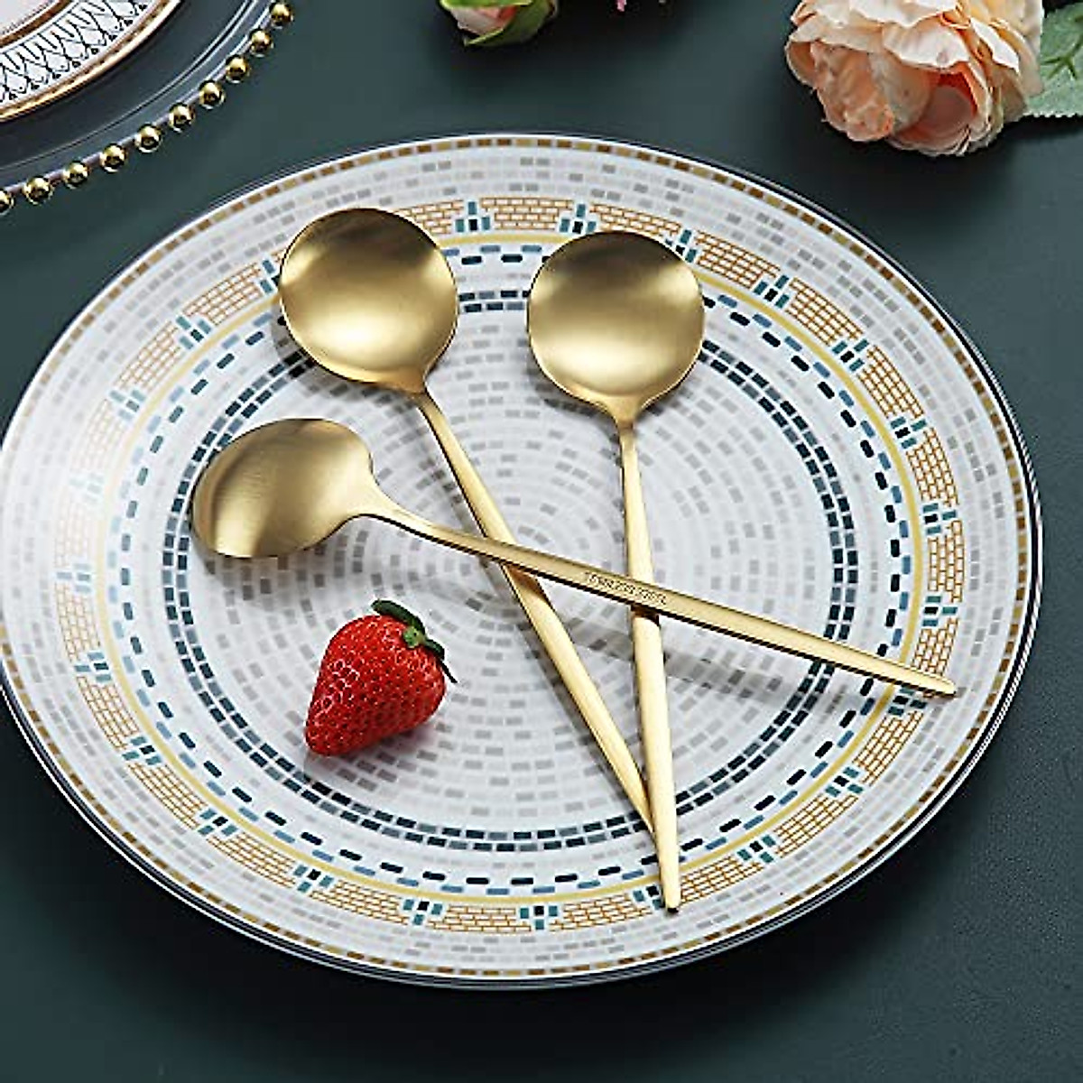 Matt Gold Dinner Spoons 6 Piece, 8.1'' Stainless Steel Tablespoons, Soup Spoons, Dessert Spoons, Spoons Silverware for Home, Kitchen or Restauran,Dishwasher Safe