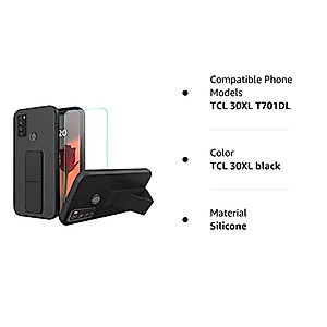 Case for TCL 30XL 30 XL T701DL Phone Case,Stand Case with Tempered Glass Screen Protector Hide Telescopic Folding Kickstand Shockproof Protective Cover Silicone TPU Case for TCL 30 XL 30XL - Black