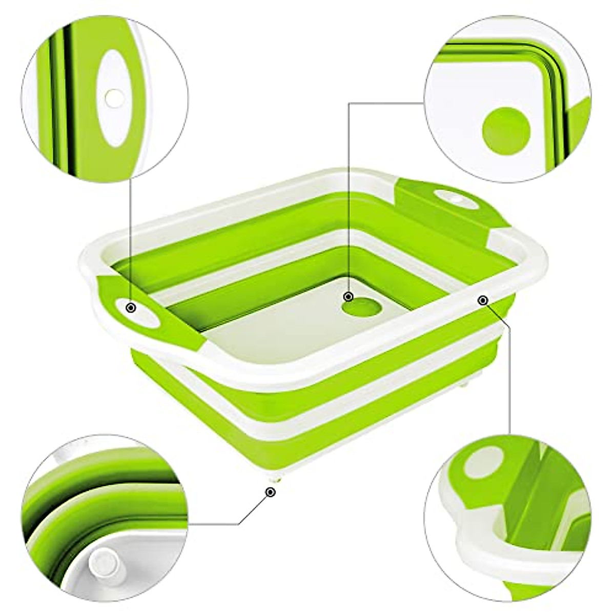 QiMH Collapsible Cutting Board - Portable Washing Veggies Fruits Food Grade Camping Sink (8.5Quart) with Draining Plug - Foldable Multi-function Kitchen Plastic Silicone Basin(Knife Included)