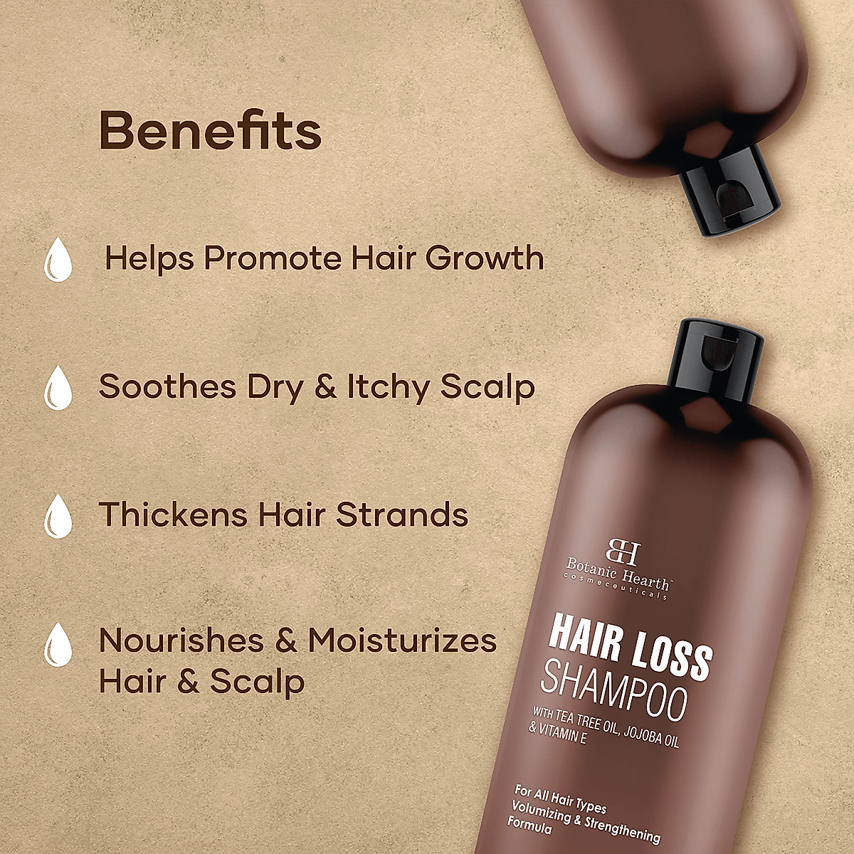 Botanic Hearth Hair Loss Shampoo | For Hair Growth | Volumizing & Thicking Formula | With Biotin, Tea Tree, Jojoba & Vitamin E | Sulphate Free | For Men & Women | 16 fl oz