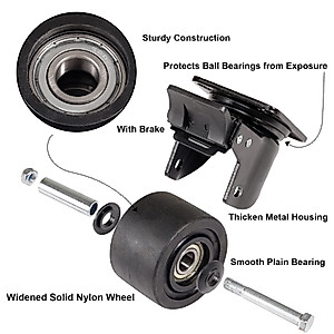 W B D WEIBIDA Plate Swivel Caster Wheels 3-inch Heavy Duty of 4400lbs, Low Gravity Center Design Black Caster Wheels with Brake, Durable & Quiet & Sturdy Nylon Wheels for Industrial, Set of 4