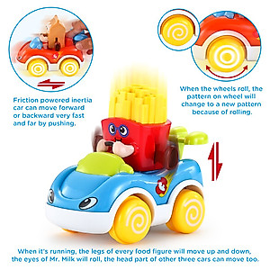 LUKAT Cars Toys for 1 2 3 Year Old Boys and Girls, Push and Go Friction Powered Vehicles Toy Set of 4 Baby Cars