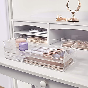 STORi SimpleSort 3-Piece Stackable Clear Drawer Organizer Set | 12" x 6" x 2" Rectangle Trays | Wide Makeup Vanity Storage Bins and Office Desk Drawer Dividers | Made in USA