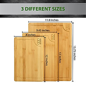 Gold Armour Bamboo Cutting Board, (Set of 3) Kitchen Chopping Boards for Meat Cheese and Vegetables, Heavy Duty Butcher Block