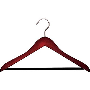 Cherry Finish Wood Suit Hanger with Velvet Flocked Bar in 17" Length X 5/8" Thick with Concave Body and Matte Nickel Hardware, Box of 12