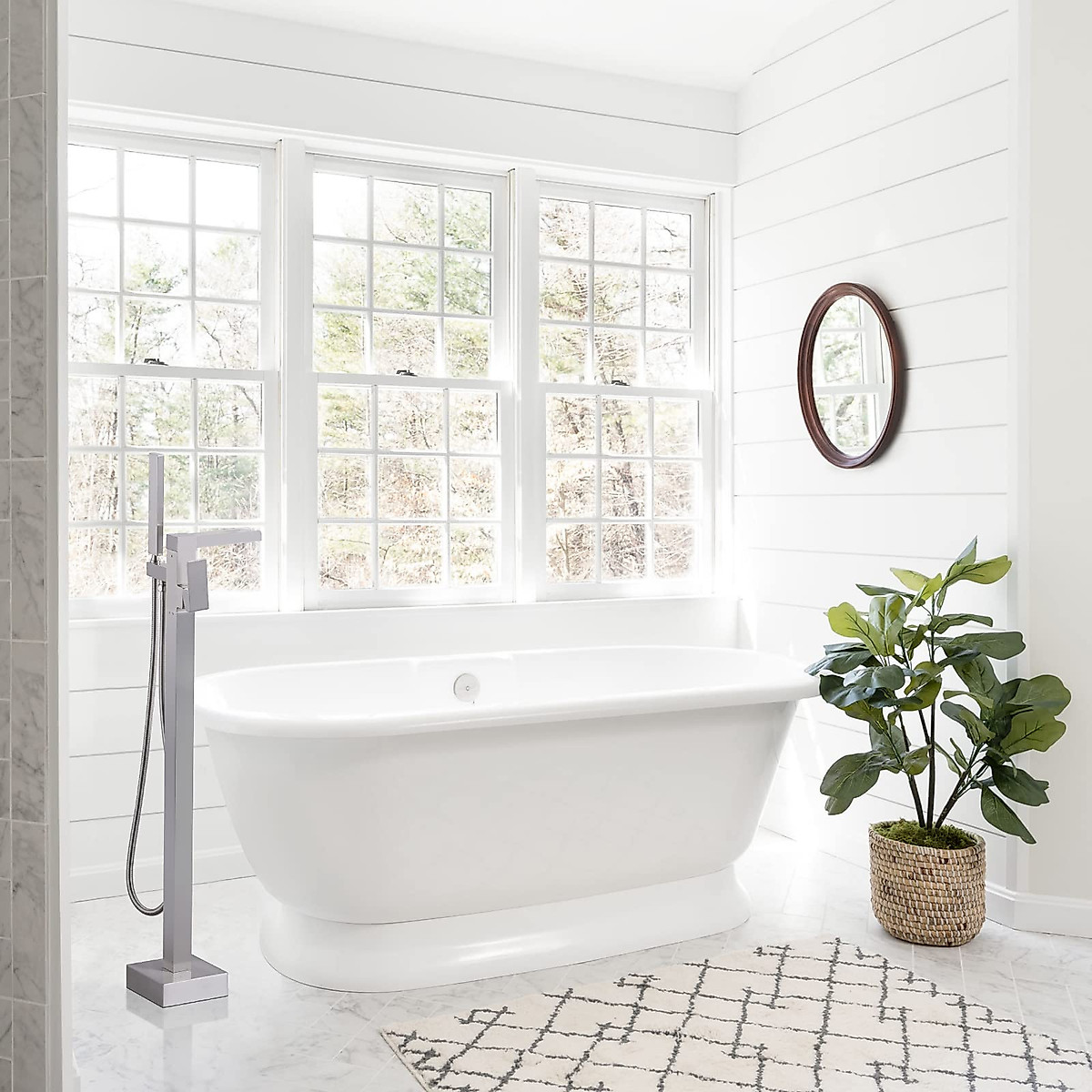 ALEASHA Freestanding Bathtub Faucet, Brushed Nickel Free Standing Tub Faucet High Flow Max 6.74 GPM, Freestanding Tub Faucet with Hand Shower