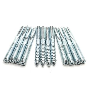 Haozheng Hanger Bolt M12x120 Silvery Double Headed Bolt Self-Tapping Screw with Hexagon for Furniture 12Pcs
