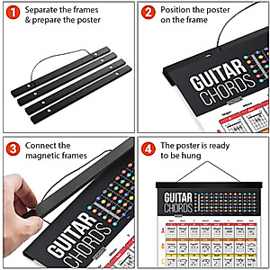 reussir Guitar Chord Poster | 16"x24" Guitar Chord Chart & 56 Guitar Fretboard Cards & Magnetic Poster Hanger | A Gift for Guitar Beginners and Teachers