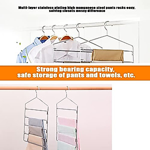 Hangers Pants Space Hanger Multiple Saving Organizer Arm Closet Hangers Jeans Pieces Rack Hanger Pants 2 Trousers with Non-Slip Pants Swing Rack Sink Rack for Top of Sink (Silver, One Size)