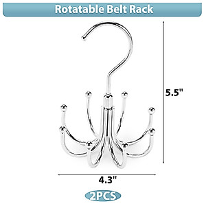 HAKDAY Belt Hangers Silver, Rotatable Belt Rack Closet Organizer,Maximum 48 Storage Capacity,Hanging Holder Storage Hook for Belt,Bra,Tank Top,Tie,Scarf,Purse(Silver，2pcs)