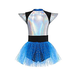 Doomiva Girls Alien Costume Kids Halloween Robot Cosplay Outfits Shiny Metallic Leotard Sparkly Tutu Tulle Dress Blue 16 Years