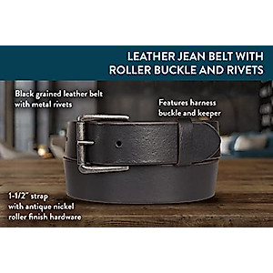 Lucky Brand Men Casual Leather Belt, Roller Buckle with Rivets-Black, 34