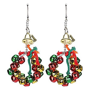 2 PCS Parrot Garland Toy with Bells Hanging Christmas Birdcage Decoration Budgie Cages Accessories