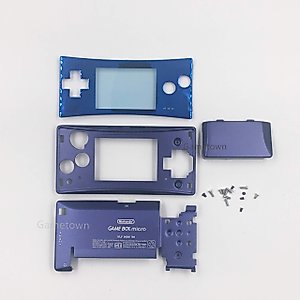 Replacement 4 in 1 Metal Front Cover Faceplate Bottom Housing Shell Pack with Full Screws Set for Gameboy Micro GBM Case Cover Blue
