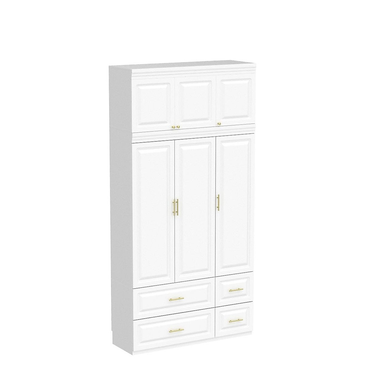 AIEGLE 3 Doors Wardrobe Armoire with 4 Drawers, 47.2" Wide Large Freestanding Armoire Wardrobe Closet with Shelves, Hanging Rod & Top Storage Cabinet, Bedroom Clothes Organizer Set, White