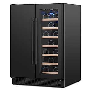 Friduo Wine and Beverage Refrigerator, 24inch Dual Zone Wine Cooler, 20Bottles 88Cans Undercounter Black Beverage Fridge for Bar Office Kitchen Drink Chiller