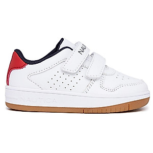 Nautica Kids' Double Strap Sneakers | Casual Athletic Shoes for Boys and Girls | Durable and Comfortable Fit for Toddlers and Little Kids-Stafford Toddler-White Red Gum Size-11