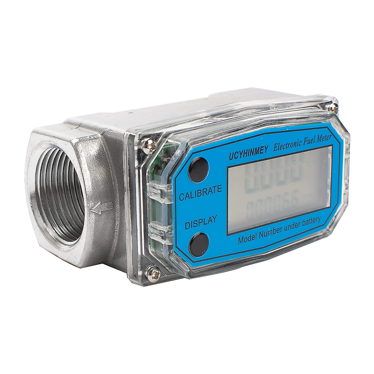 UCYHINMEY 1.5 inch Digital Turbine Flow Meter, LCD Display Fuel Water Flow Meter, Flowmeter for Diesel Kerosene Gasoline Water, Aluminum Stainless Steel. Flow Rate of 40-280LPM(10.5-74GPM).