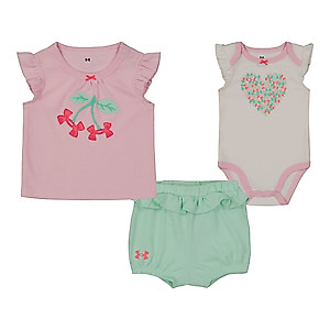 Under Armour Baby Girls 3-piece Set, Bodysuit, Graphic T-shirt And Shorts, Crew Neckline 3 Set, Pink Sugar, 12 Months US