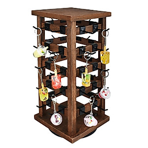 Ikee Design 5 Tiers Easy Assemble Wood Rotating Jewelry Display Tower with 42 Removable Hooks,Spinning Earring Card Storage Display Stand for Store, Showcase, Tradeshow and Home,Brown Color
