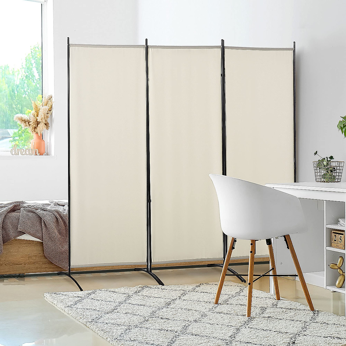 HOMCOM 3 Panel Room Divider Screen, 6 Ft Tall Folding Privacy Screen, Freestanding Partition Wall Divider for Indoor, Home Office, Beige