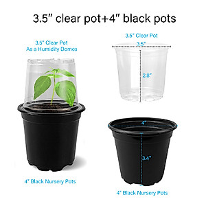 RAOOKIF Small Nursery Pots (15 Pcs 4" Black Pot+15 Pcs 3.5" Clear Pot), 30 Pack Small Plant Pots with Drainage Holes, Nursery Pots with Clear Humidity Dome