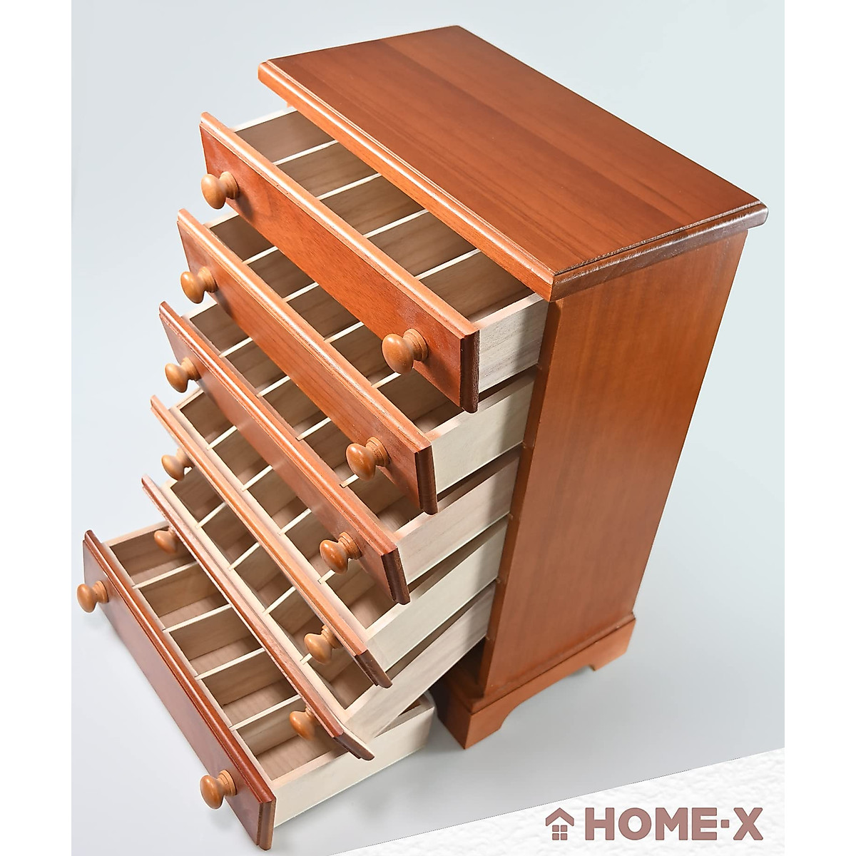 Home-X 6-Drawer Organizer for Sewing, Spools of Thread, Craft Supplies, Makeup, or Jewelry, Wood with Cherry Finish, 17" L x 6 ¾" W x 11 ¾" H