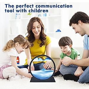 Winthfure Moving Sand Art Picture-3D Deep Sea Sandscape in Round Glass Flowing Sand Frame, Large Desktop Sand Art Toys, Relaxing Home and Office Decorations (7", Blue)