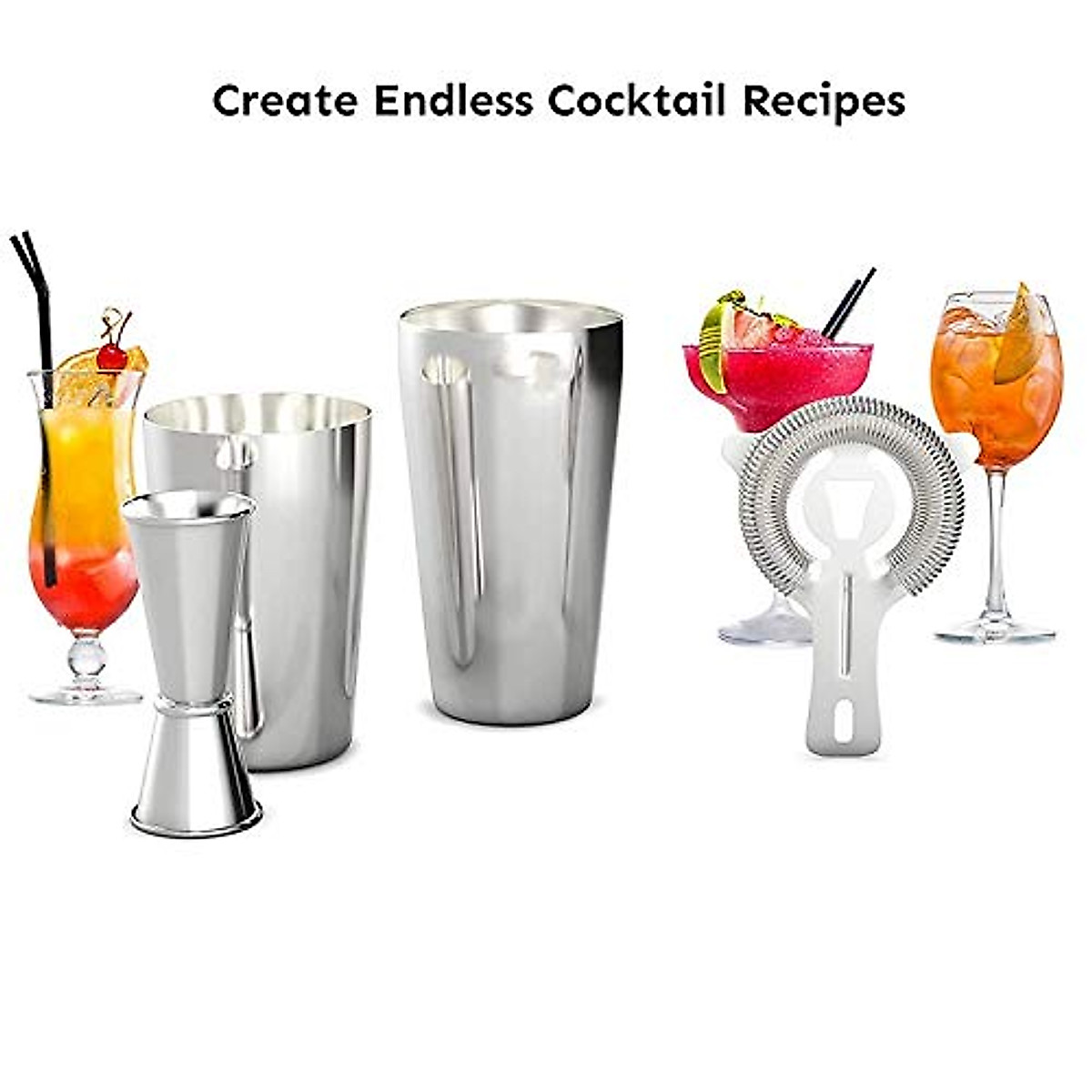 n/a Cocktail Shaker Set Professional Shaker Cocktail Strainer and Jigger Set 4 Piece Stainless Steel Bar Supplies