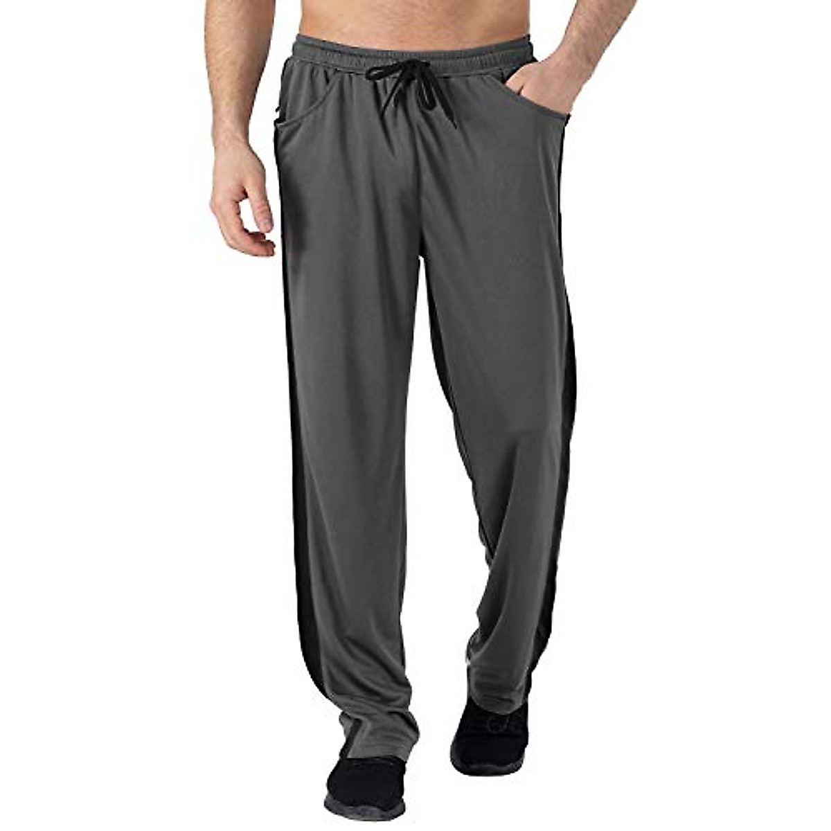 Gopune Men's Sweatpants with Zipper Pockets Open Bottom Workout Pants, for Athletic, Jogging, Training, Casual (Grey,M)