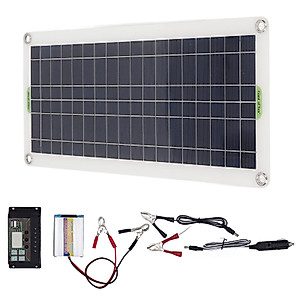 Solar Panel, 12V 30W Portable Solar Panel Kit with 220W Inverter Controller Polysilicon High Efficiency 2 USB Port for RV Boat Car