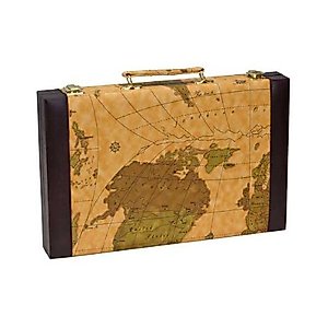 CHH Imports 15 Inch Backgammon Set In Brown Vinyl Map Design Case