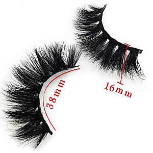GOO GOO Mink Lashes 16mm Bushy Siberian Mink Fur False Eyelashes Hand Made Strips Real 3D Mink Eyelashes Natural Soft Curl Fake Eyelashes Reusable Make Up Eyelahses 1 Pair