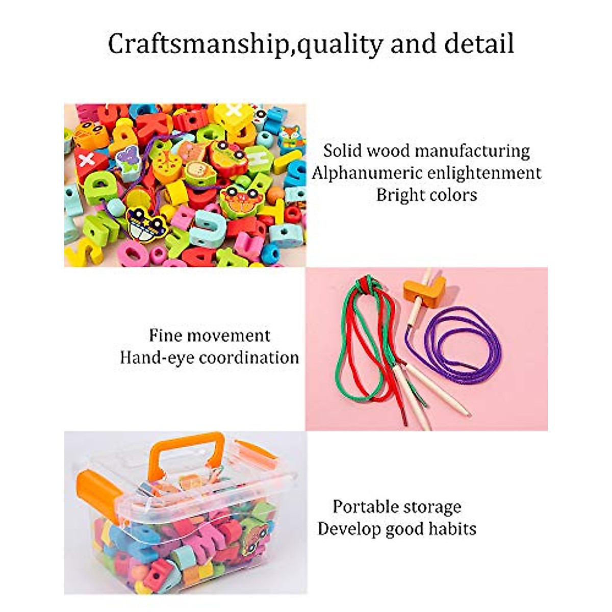 Lierpit 100pc Wooden Toddler Crafts Lacing String Beads Preschool Activities Montessori Toys with Storage Box for Boys & Girls 3+ Years Old Holiday Birthday Gifts