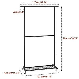 Sywhitta Double Rod Clothing Garment Rack, Rolling Coat Hanger with Bottom Mesh, Clothing Rack for Hanging Clothes, Coats, Skirts, Sweaters, Black