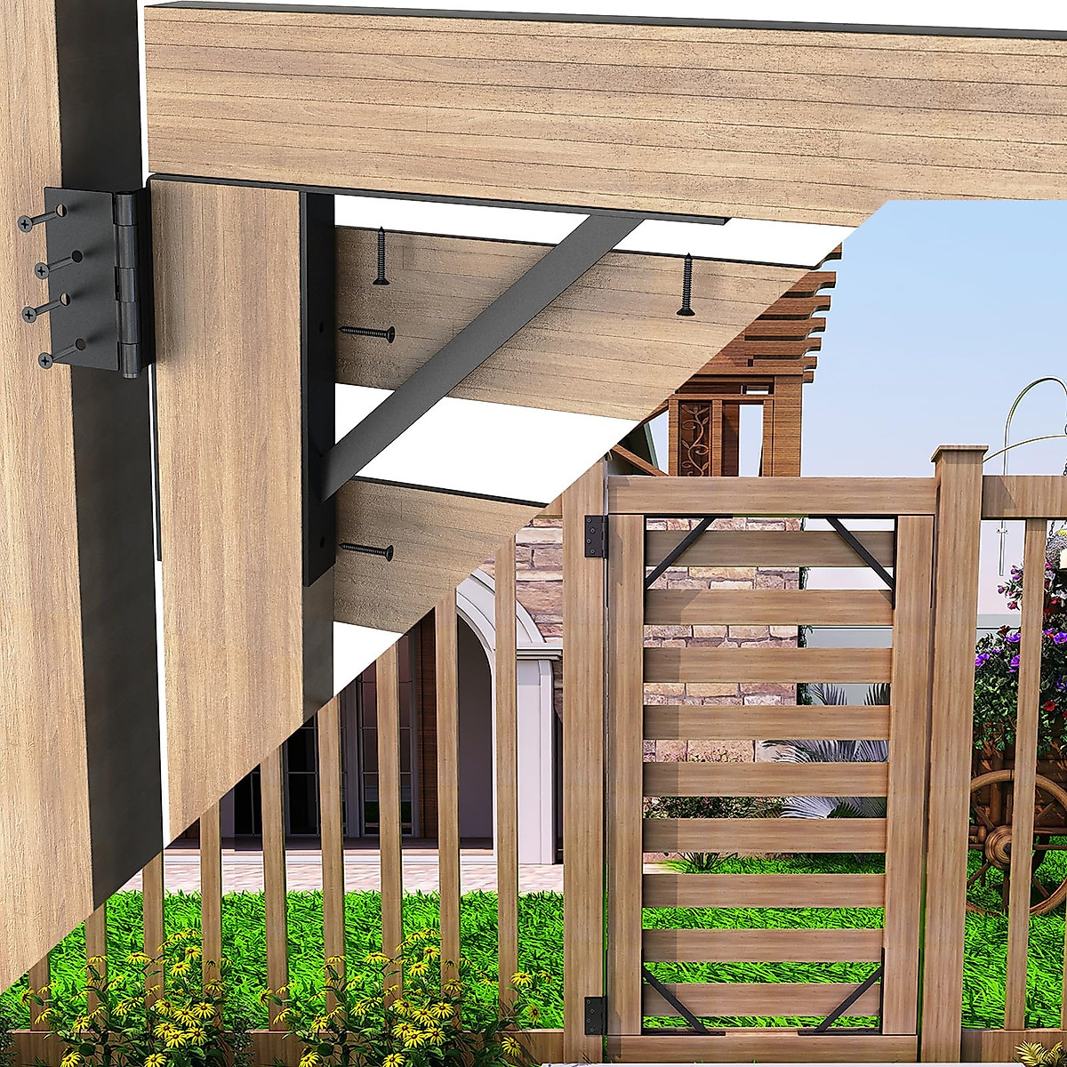 JUBEST Heavy Duty Gate Corner Brace Bracket, Anti Sag Gate Kit Adjustable Gate Hardware for Wooden Fence, Driveway, Corral Gates, Wood Windows(Door Not Include)