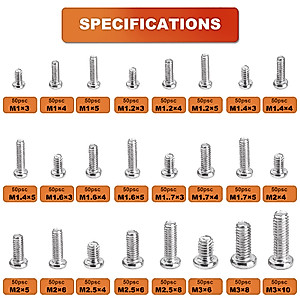 Zmbroll 1200Pcs Phillips Pan Head Small Machine Scews,Tiny Screw,Small Bolts Pan Head Screw,Mini Screw Assortment Kit for Eyeglasses,Watches,Clocks,Mobile Phone